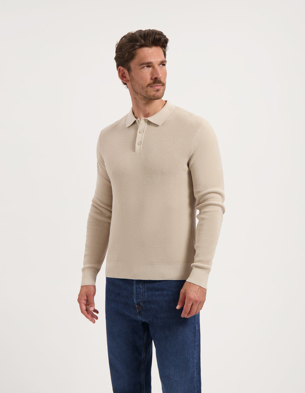 Saint Steve Beige Longsleeve Polo Knit voor Heren | GUNTHER - SAND ...